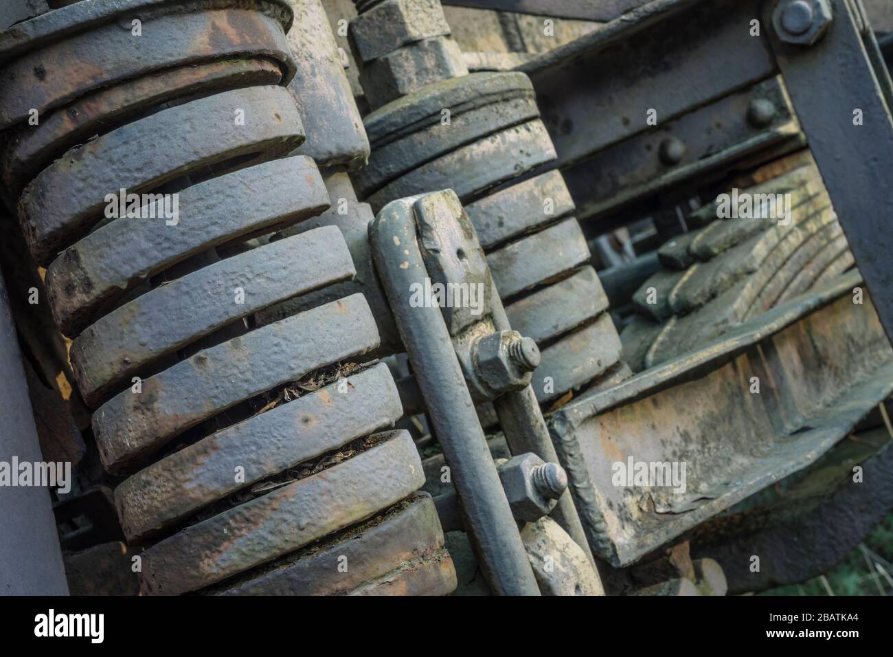 Suspension mechanism of a historic Railway wagon Stock Photo - Alamy