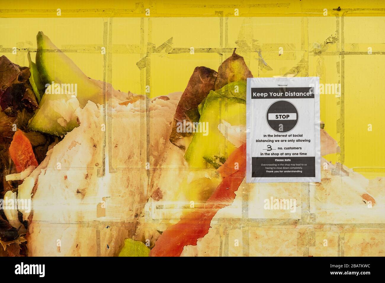 Sign on corner shop grocery store during COVID-19 Coronavirus pandemic ...