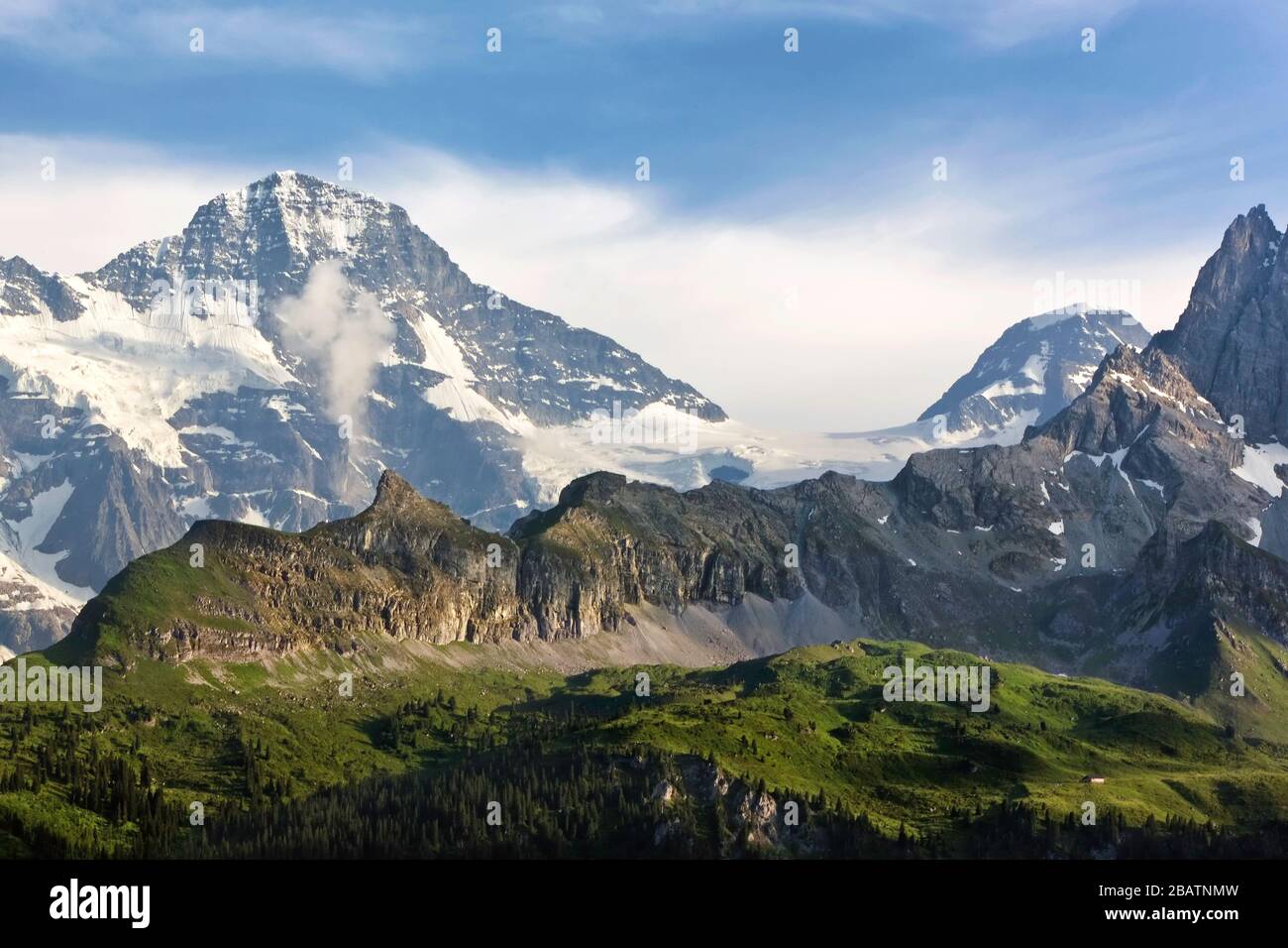 Breithorn and alpine meadows at sunset, Jungfrau region, Bernese ...
