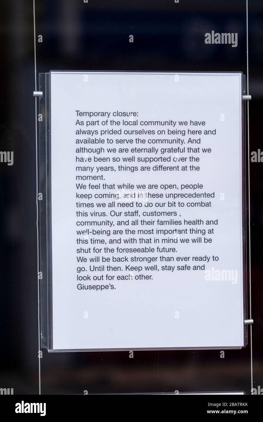 Giuseppe's restaurant business closed during the COVID-19 Coronavirus ...