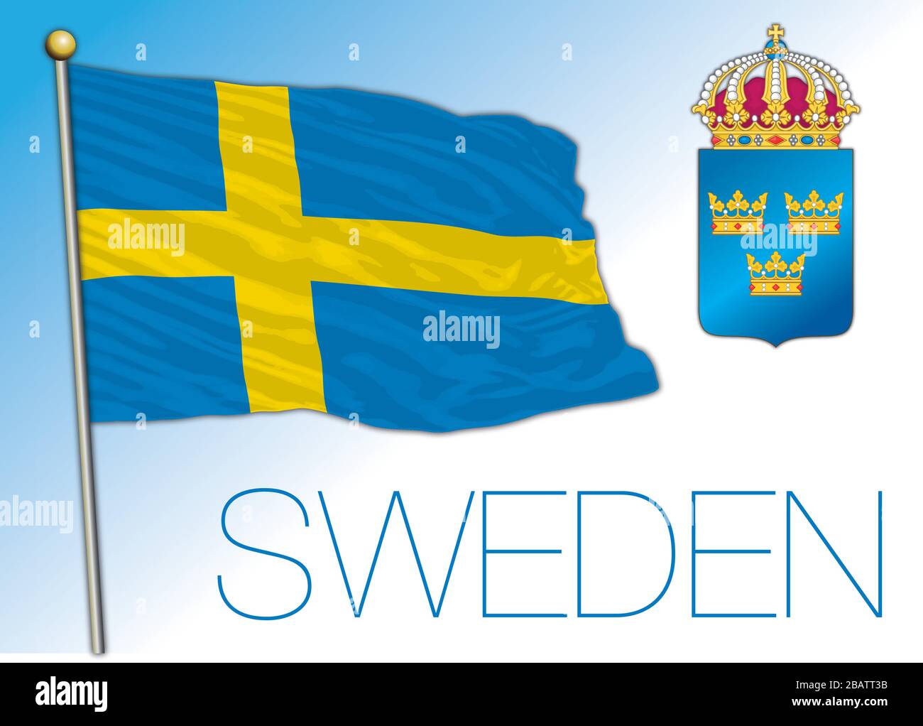 Sweden official national flag and coat of arms, europe, vector ...