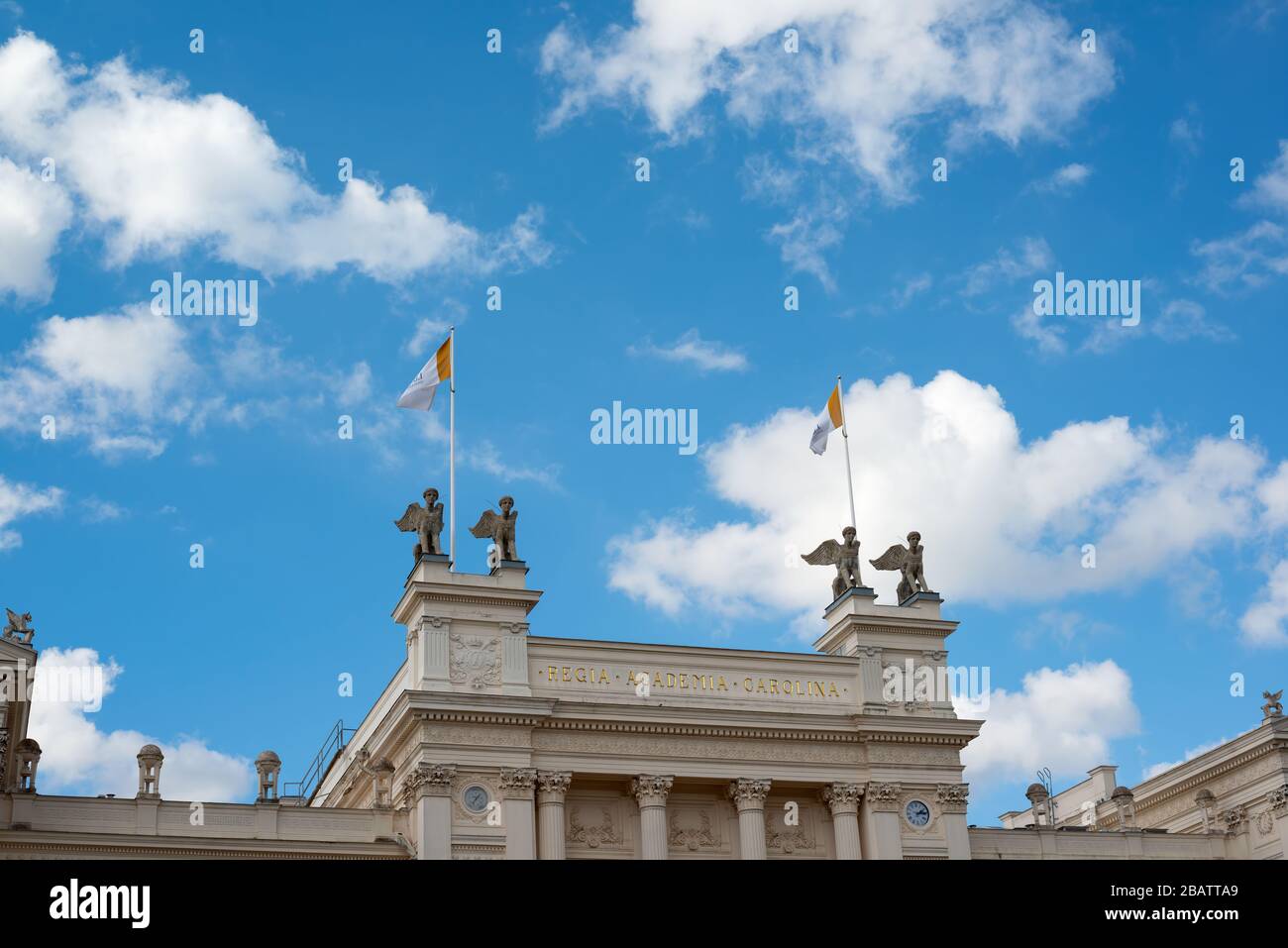 View of the roof of the Lund University main building, built in 1882 ...