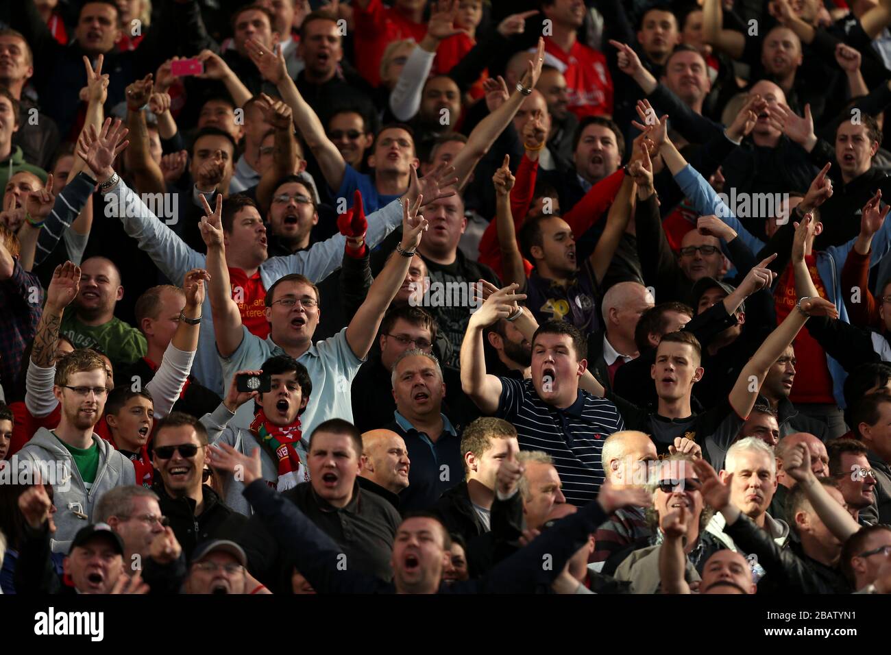 Liverpool's fans celebrate in the stands Stock Photo - Alamy