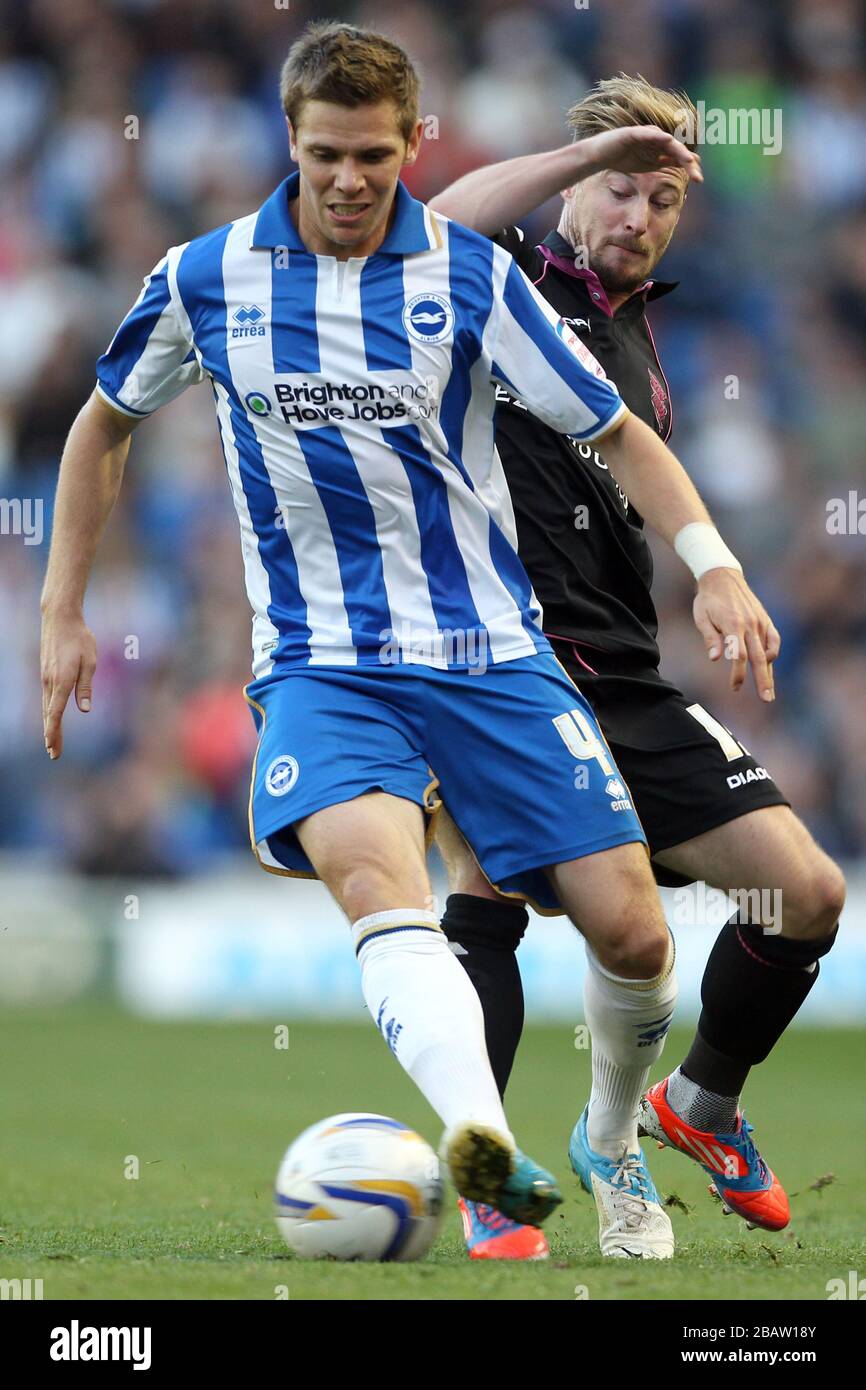 Birmingham City's Wade Elliott (right) and Brighton's Dean Hammond ...