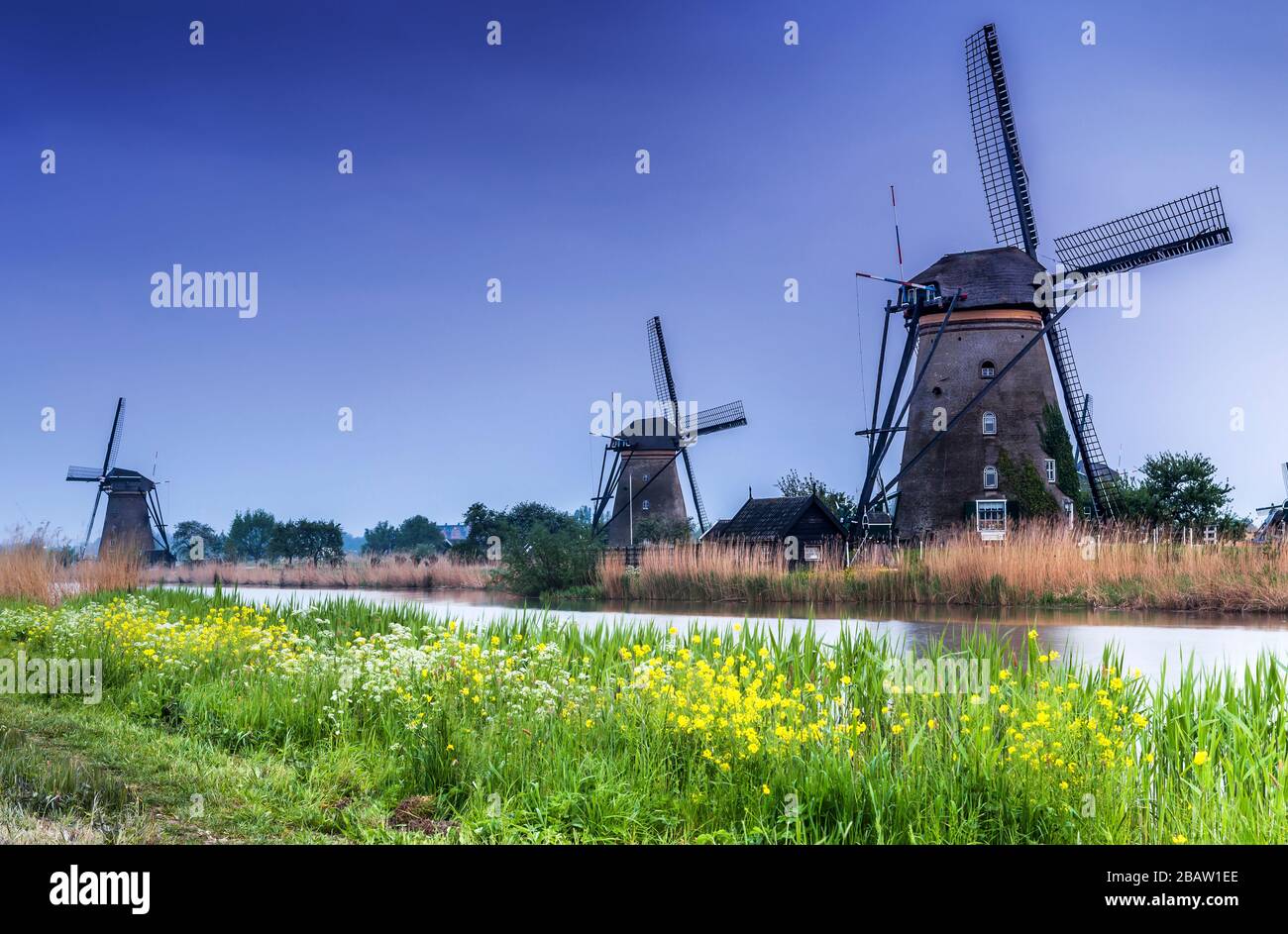 Traditional dutch windmills at the Unesco World Heritage Site in ...
