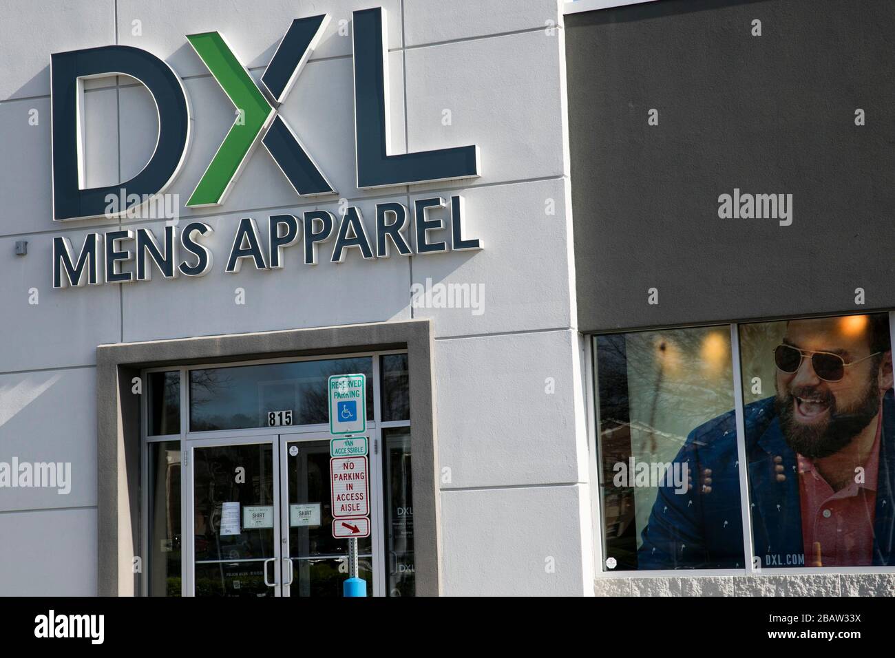 A logo sign outside of a Destination XL (DXL) retail store location in Towson, Maryland on March ...
