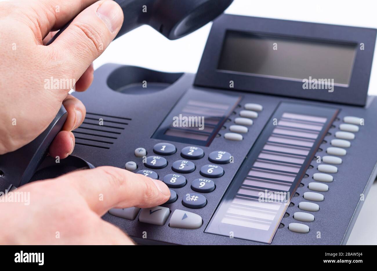 The photo shows a male hand on the phone isolated on white Stock Photo ...