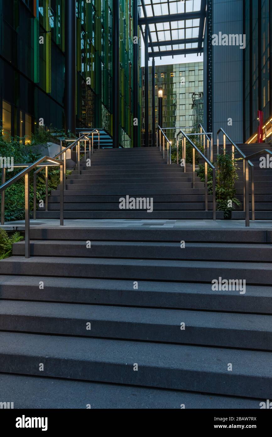 Staircase through Modern Architecture in City with landscaping Stock ...