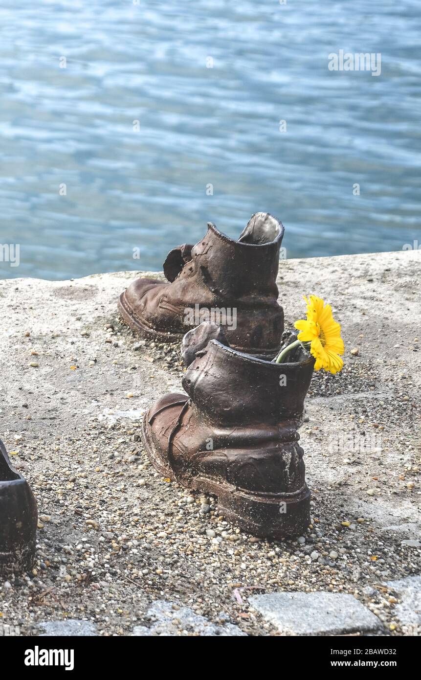 Budapest, Hungary - Nov 6, 2019: Shoes on the Danube Bank. Monument to ...