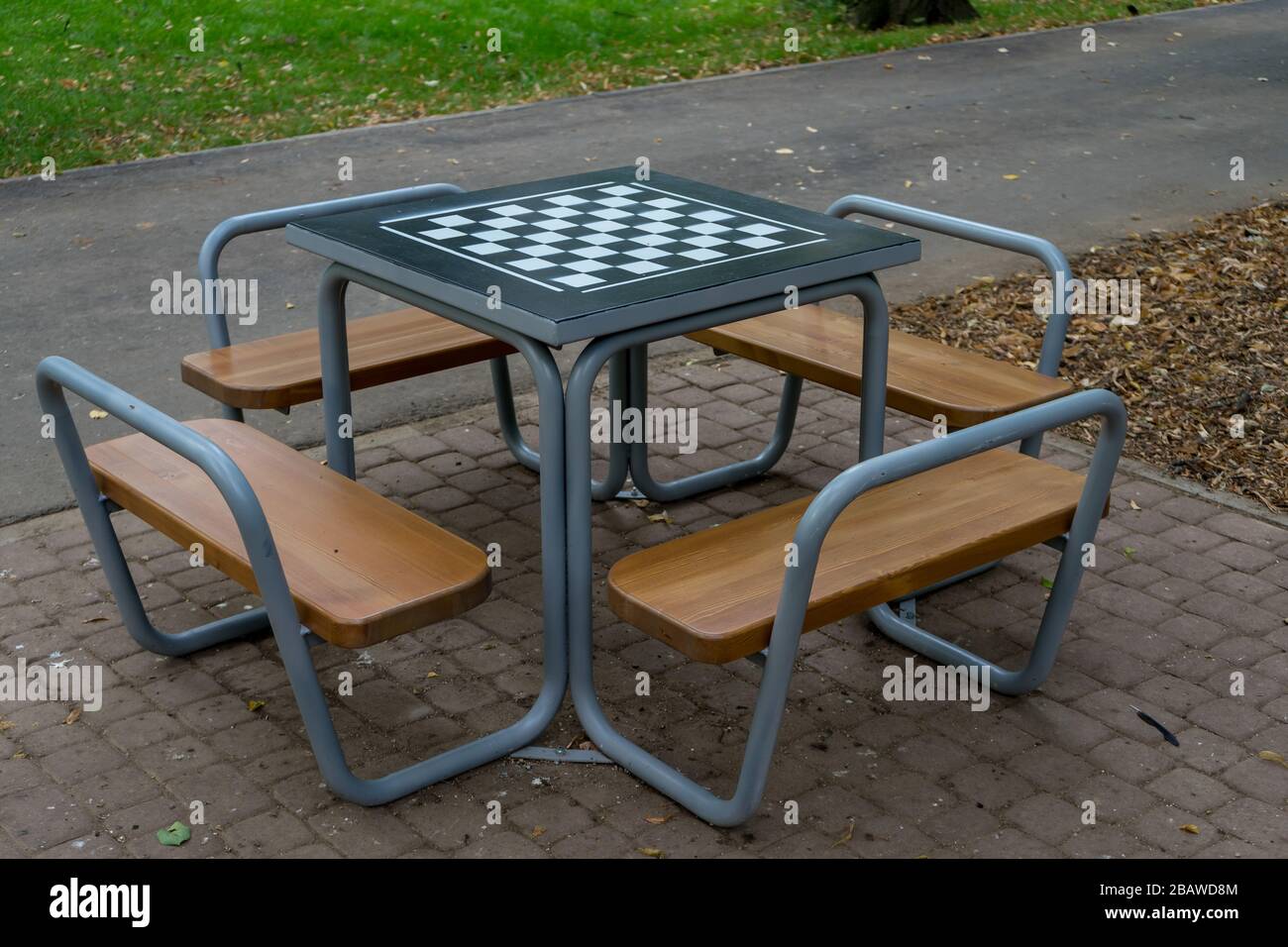 Close up wooden table benches hi-res stock photography and images - Alamy