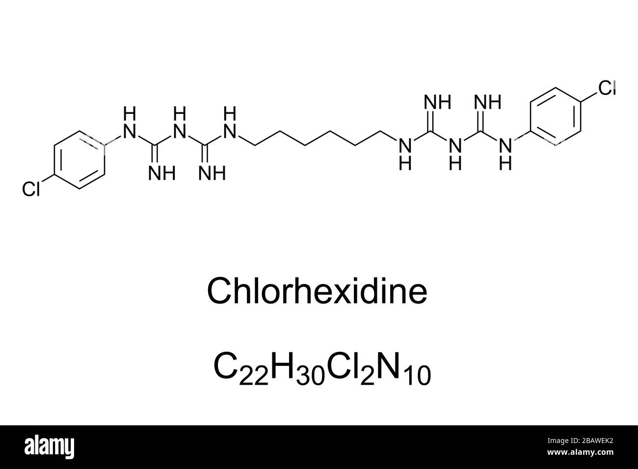 Chlorhexidine molecule skeletal formula. Structure of chlorhexidine ...