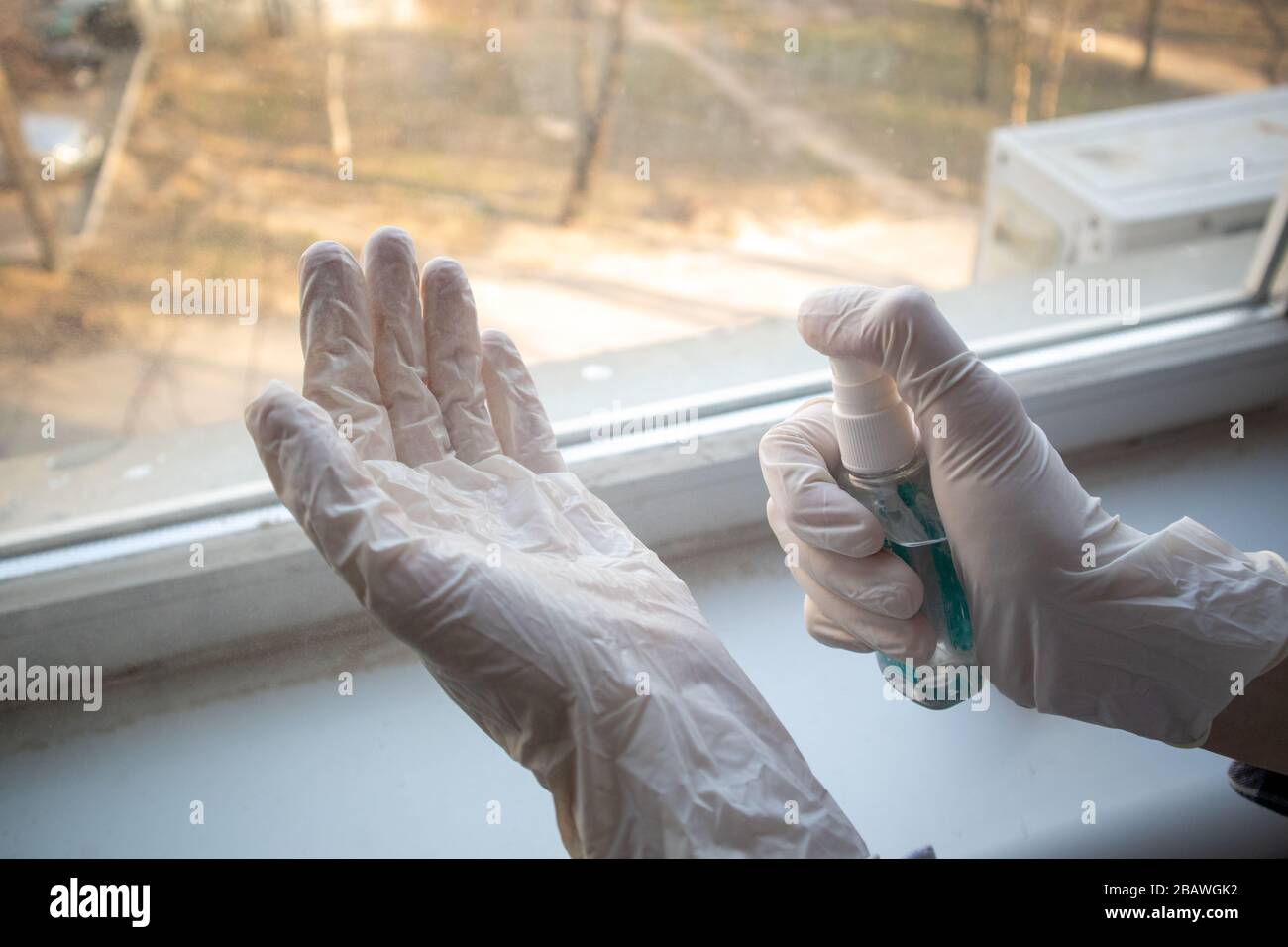 Means of protection against virus infection. Hand disinfection Stock ...