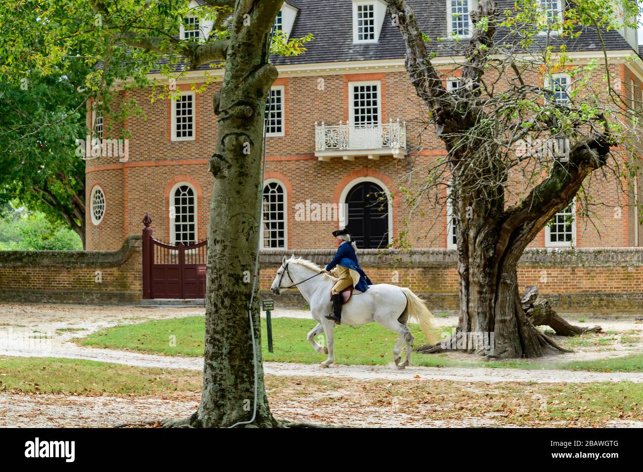 Costumed interpreter on horseback in Colonial Williamsburg Stock Photo ...