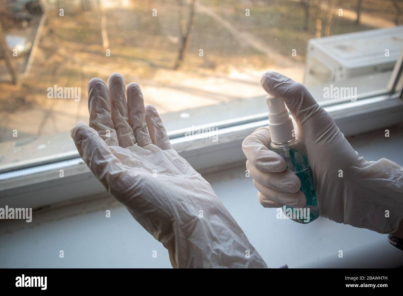 Means of protection against virus infection. Hand disinfection Stock ...