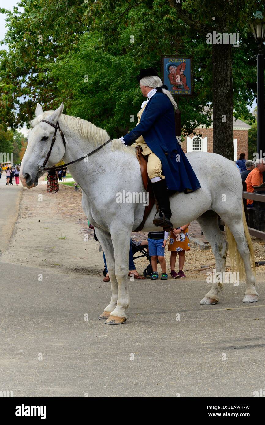 Horseback costumed interpreter on Duke of Gloucester Street Stock Photo ...