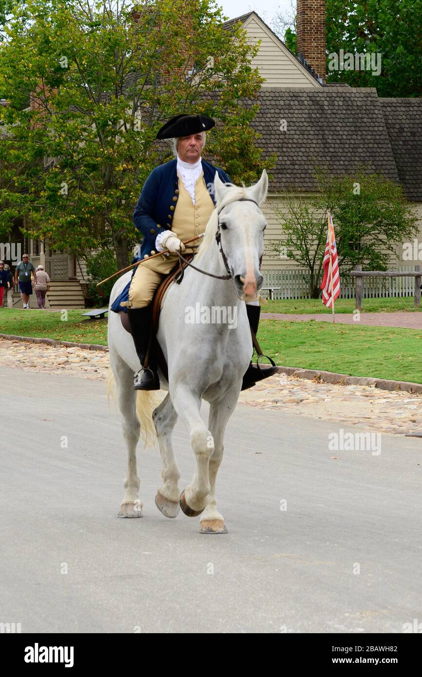 Horseback costumed interpreter on Duke of Gloucester Street Stock Photo ...