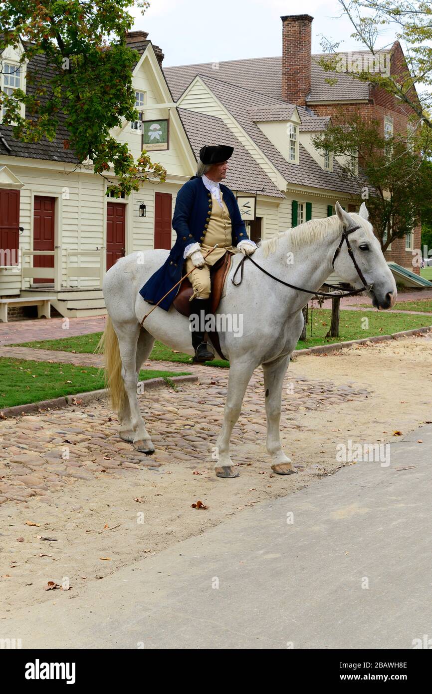 Horseback costumed interpreter on Duke of Gloucester Street Stock Photo ...