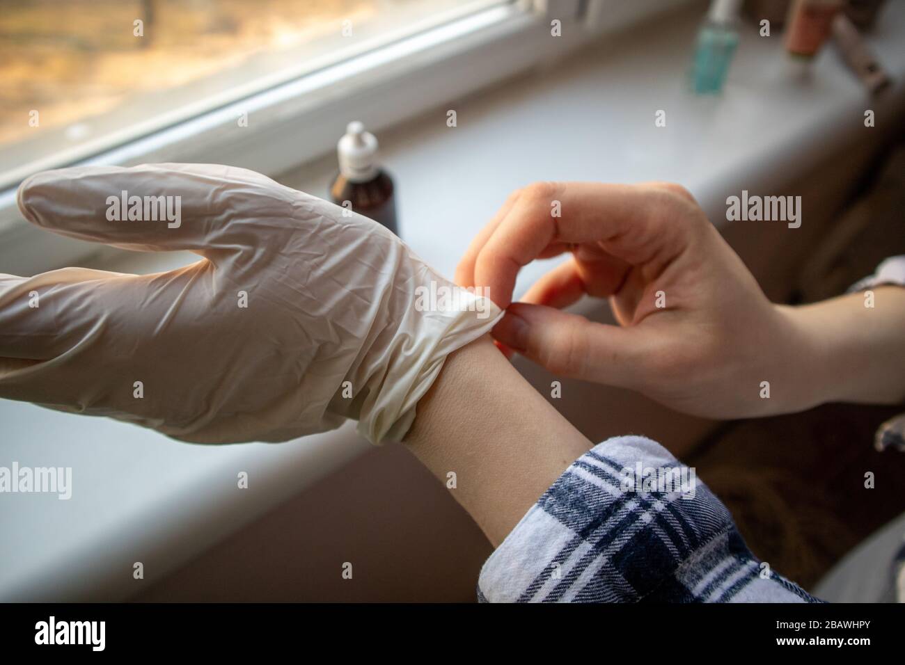 Means of protection against virus infection. Hand disinfection Stock ...