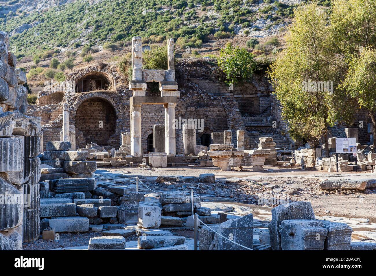 Agora ruins of Domitian temple in Ephesus Stock Photo - Alamy