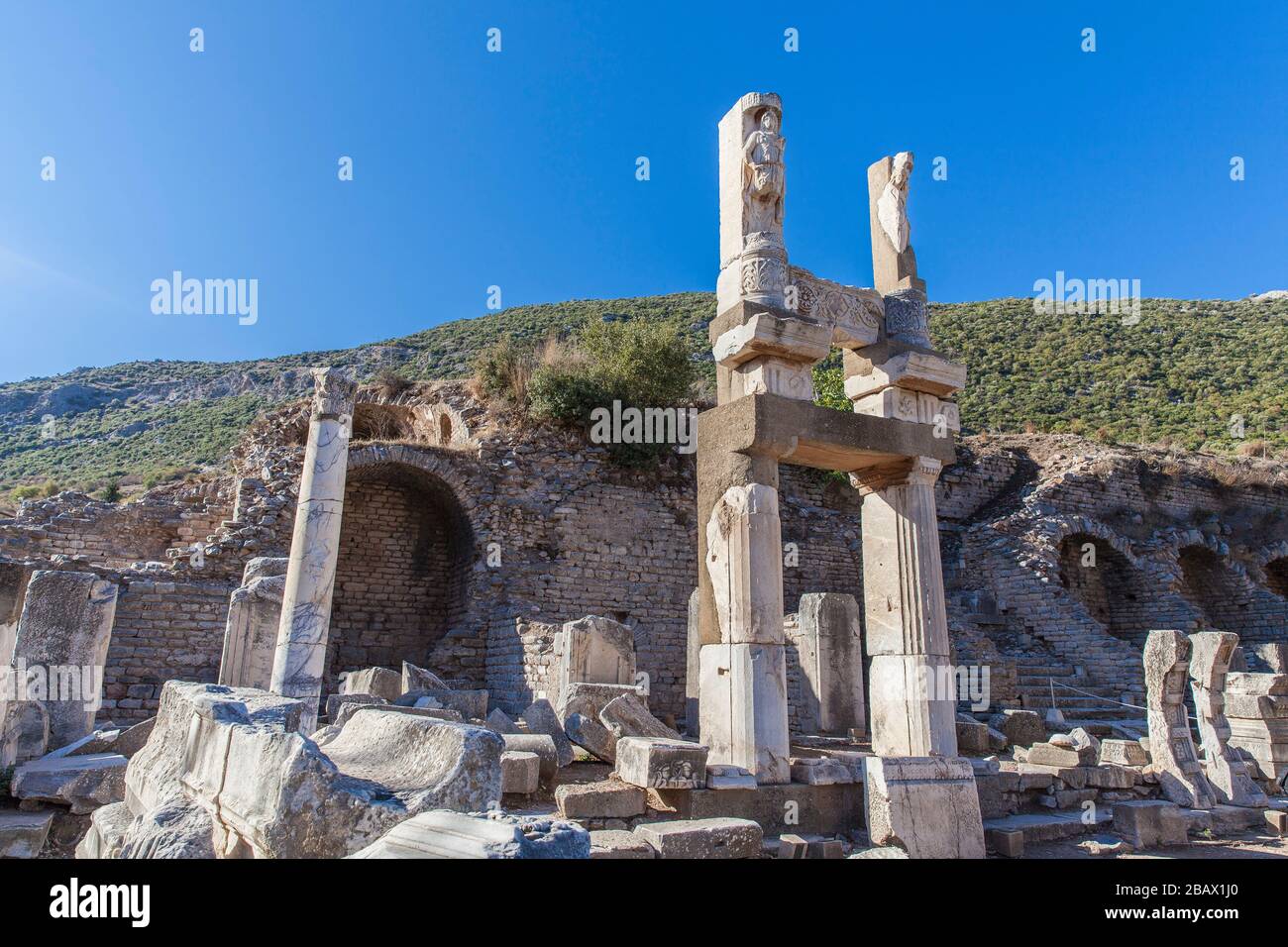 Agora ruins of Domitian temple in Ephesus Stock Photo - Alamy