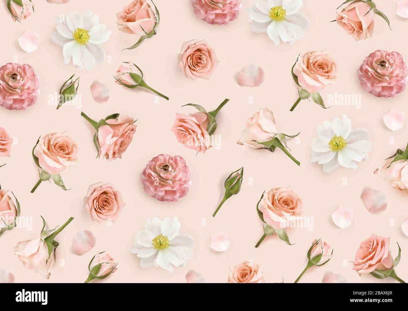 Vintage Floral pattern made of beige flowers and rosebuds. Valentines ...