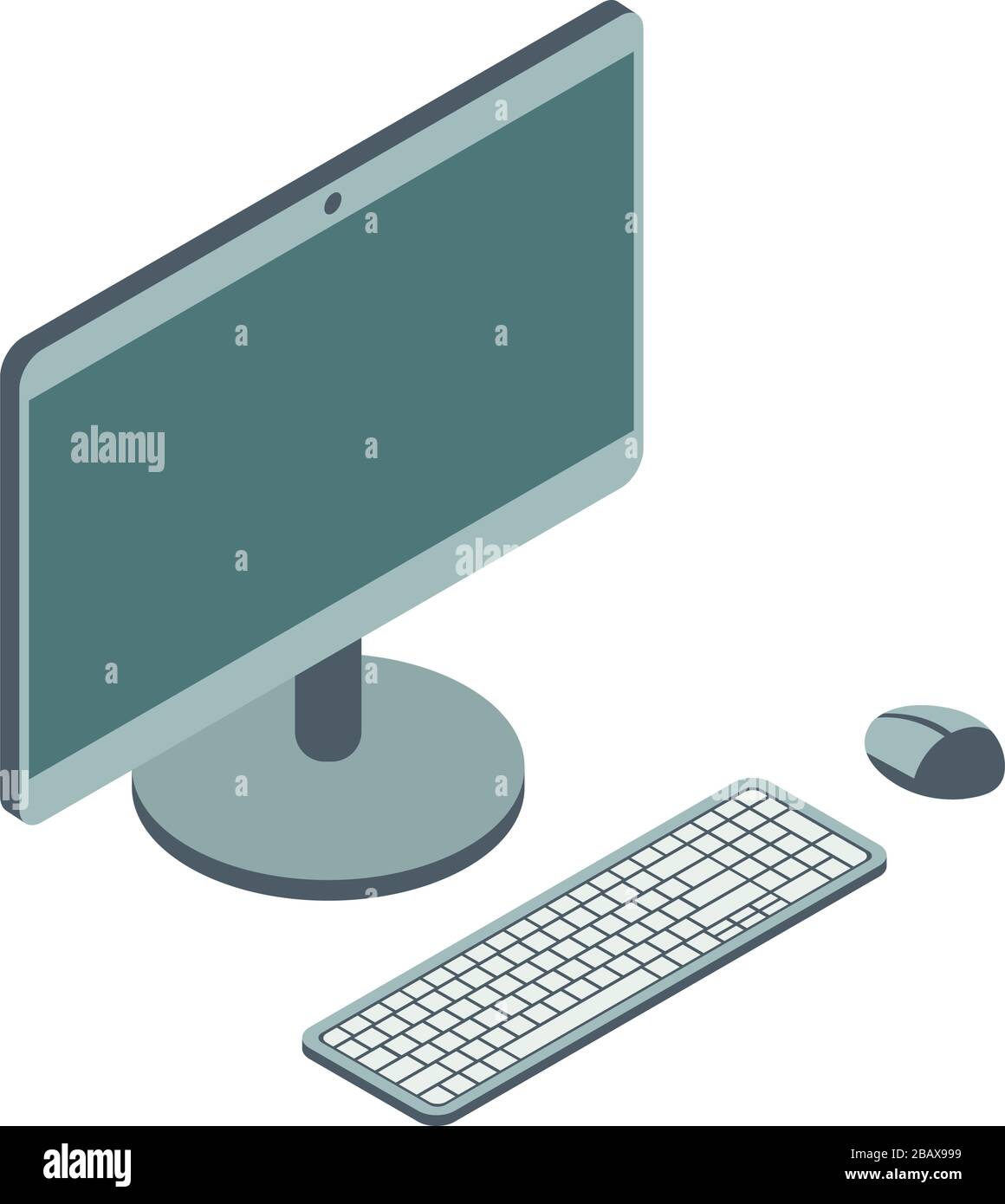 Isometric Style Computer Monitor Keyboard And Wireless Mouse Vector Isolated Illustration