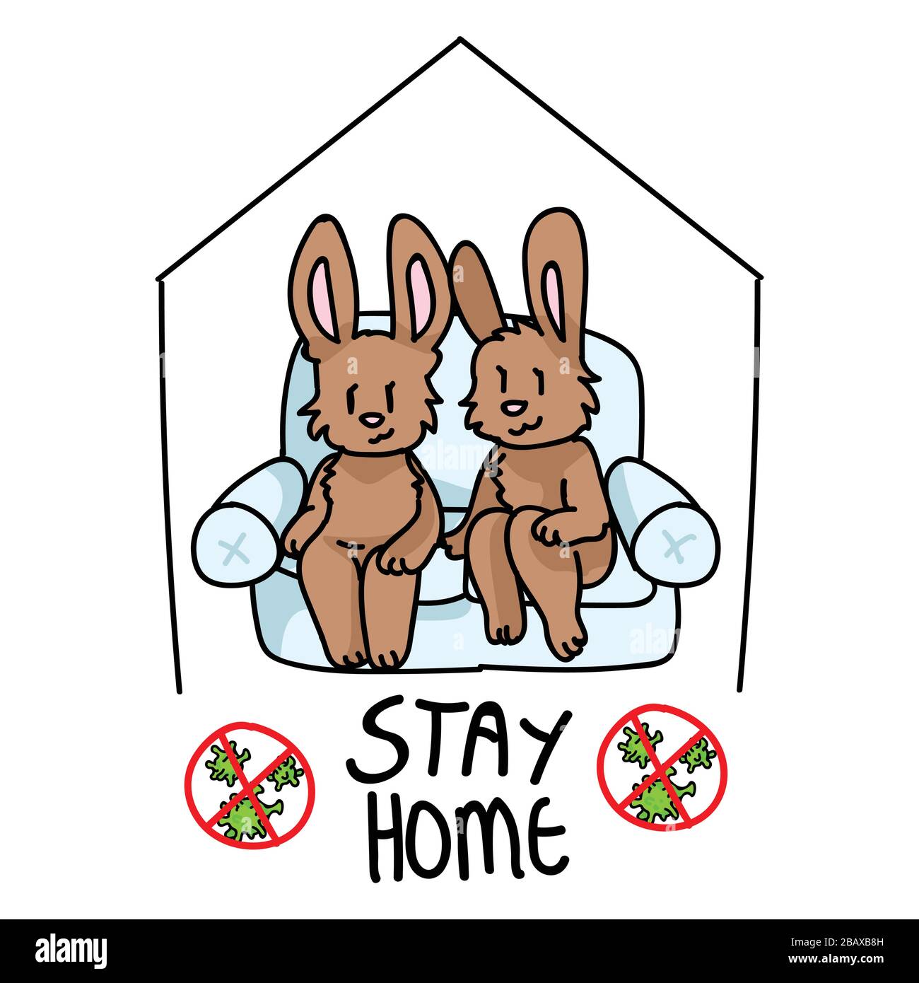 Corona virus kids cartoon stay home cute bunnies on couch infographic ...