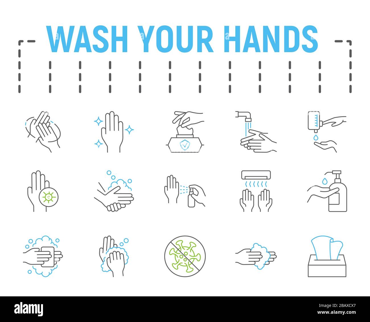 Wash your hands line icon set, health symbols collection, vector ...