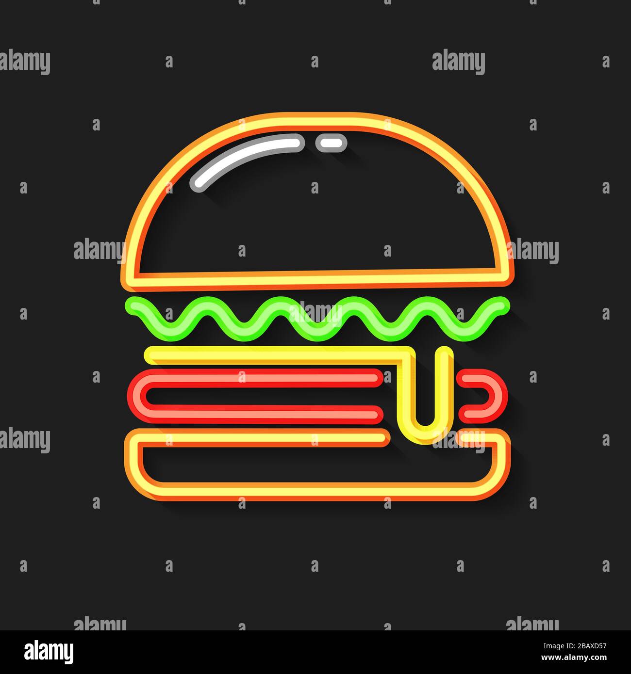 Burger Party Neon Light Glowing with Hamburger Symbol Illustration ...