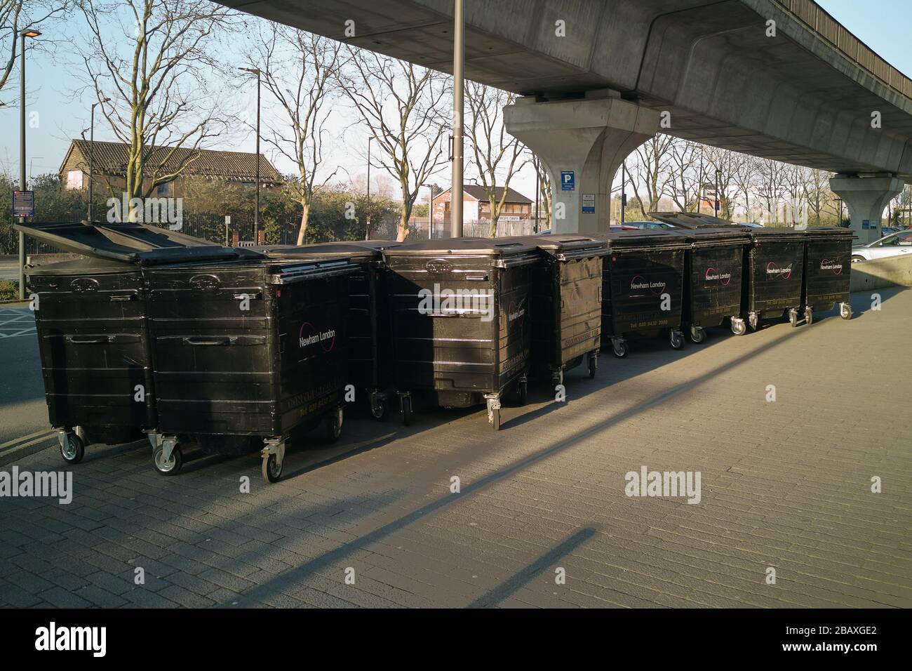 Buildup of normal garbage waste trash bins due to national government ...