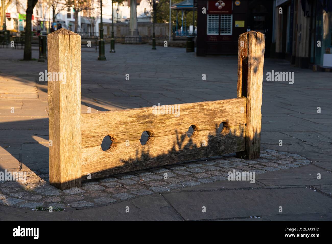 The stocks in the Carfax (formerly "Scarfolkes"), Horsham, West Sussex ...