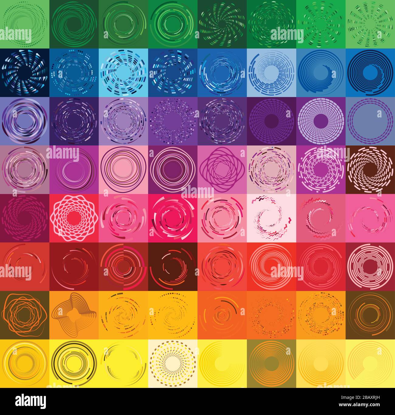 set of colorful, multicolor and monochrome cyclic, cycle concentric ...