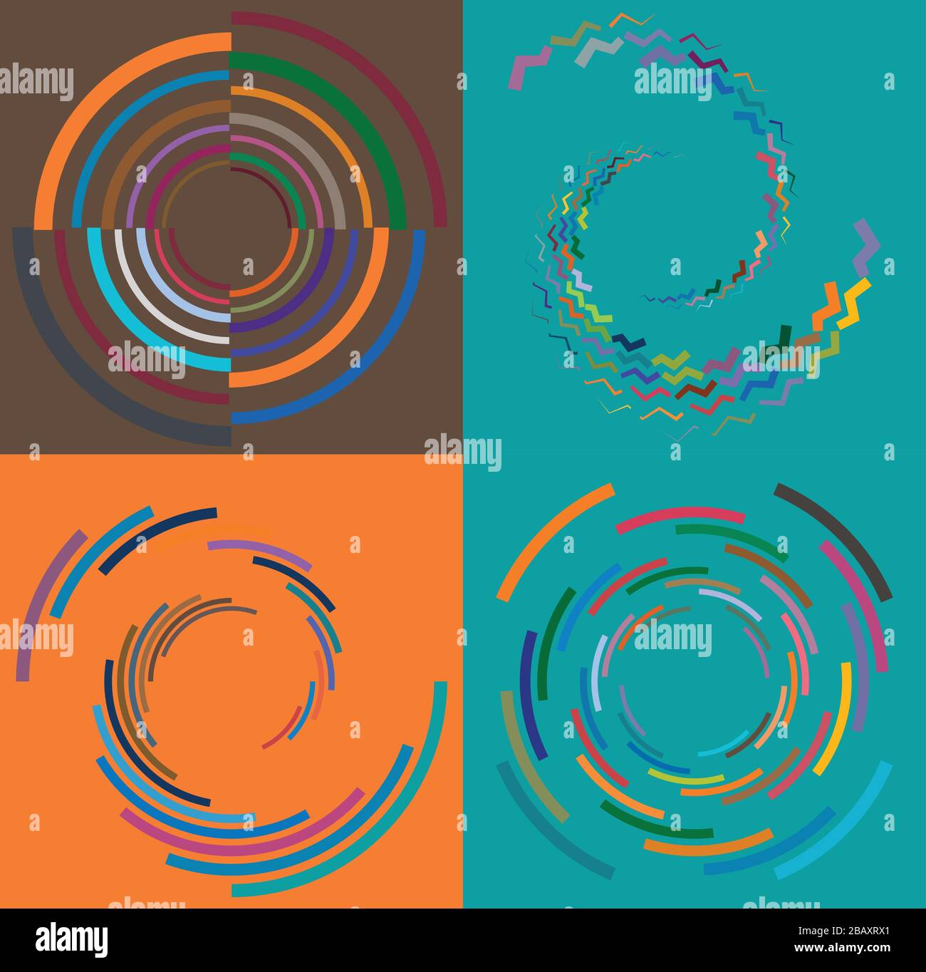 Set of mottled, multi color and colorful spiral, swirl, twirl shapes ...