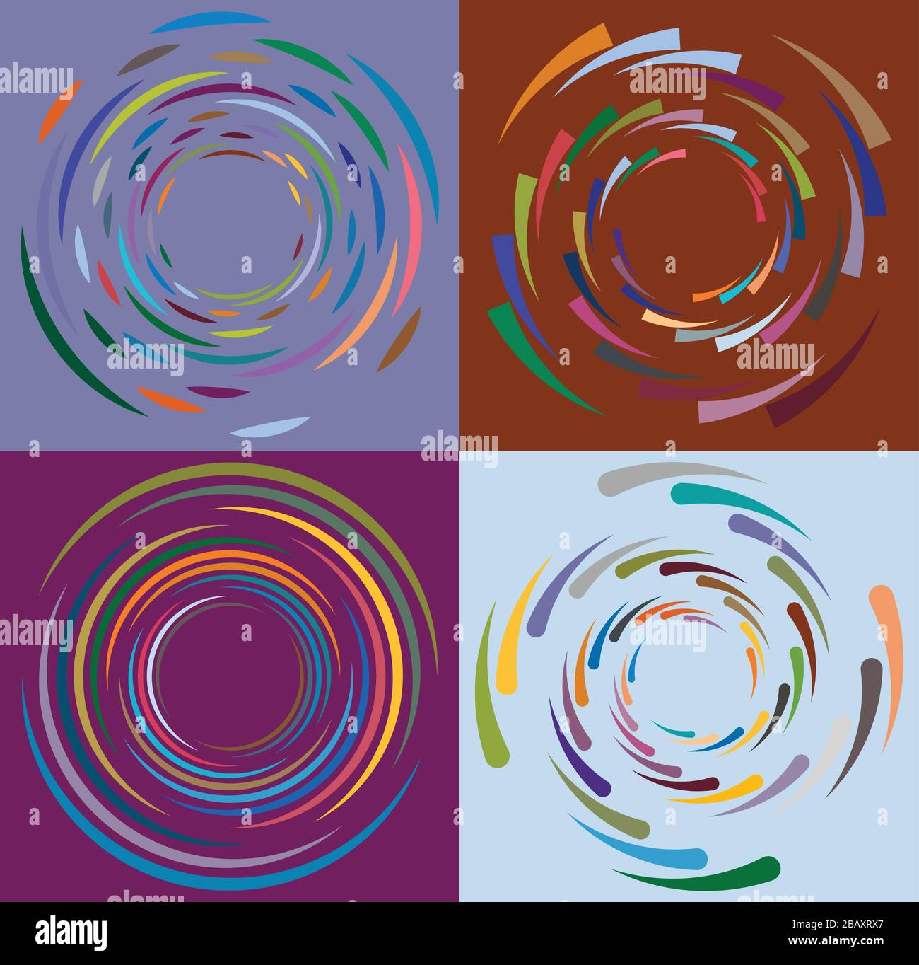 Set of mottled, multi color and colorful spiral, swirl, twirl shapes ...