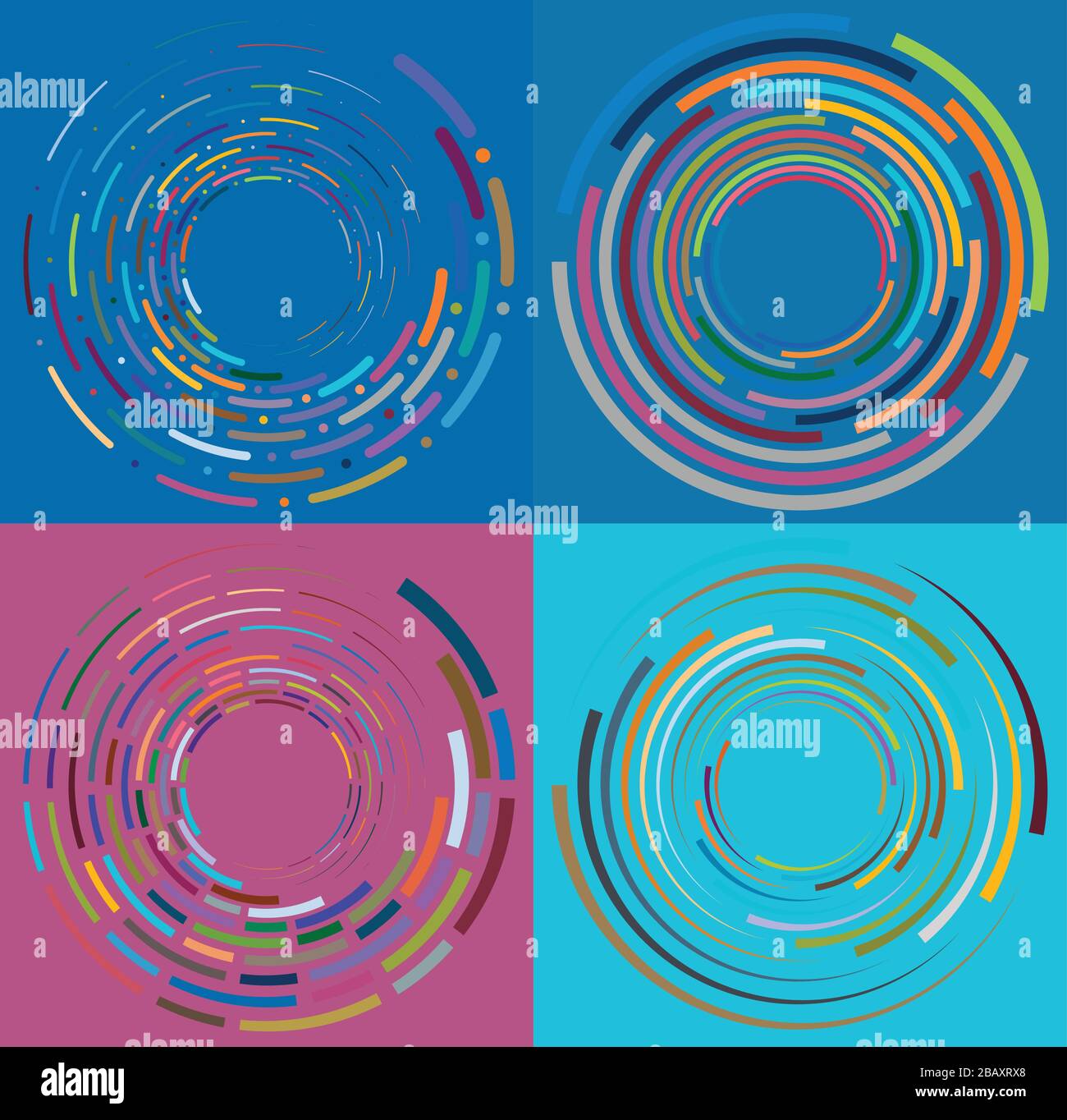 Set of mottled, multi color and colorful spiral, swirl, twirl shapes ...