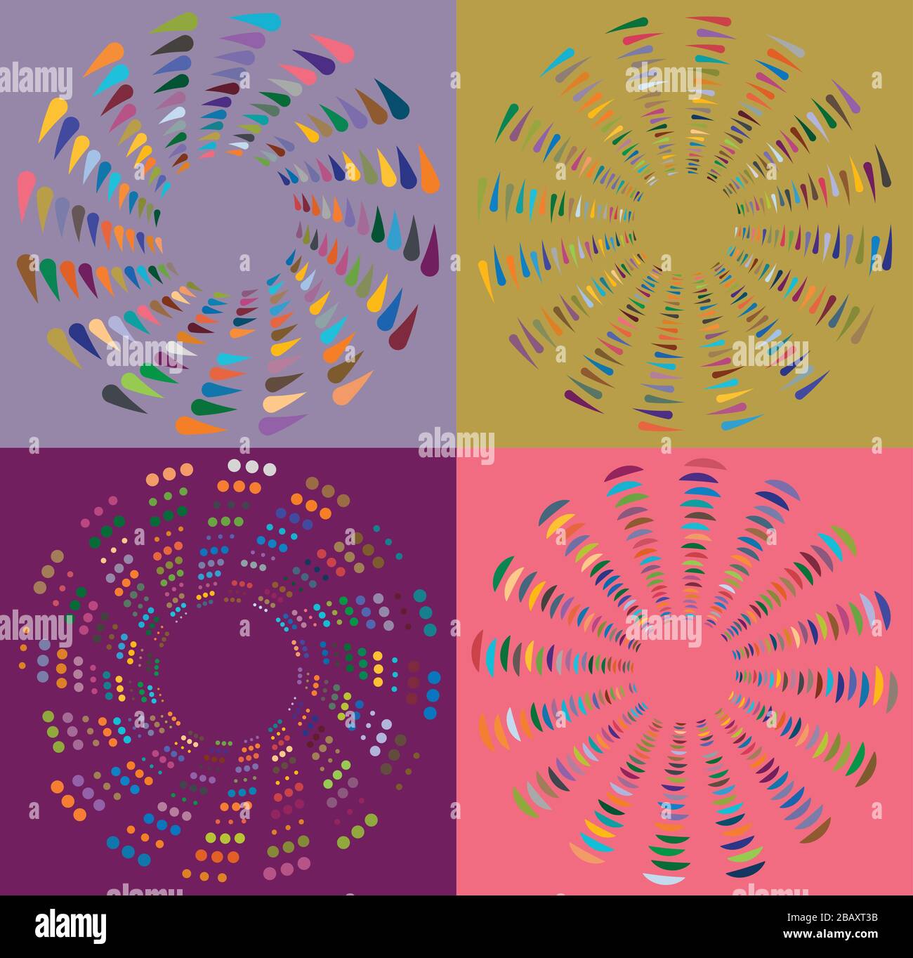 Set of mottled, multi color and colorful spiral, swirl, twirl shapes ...