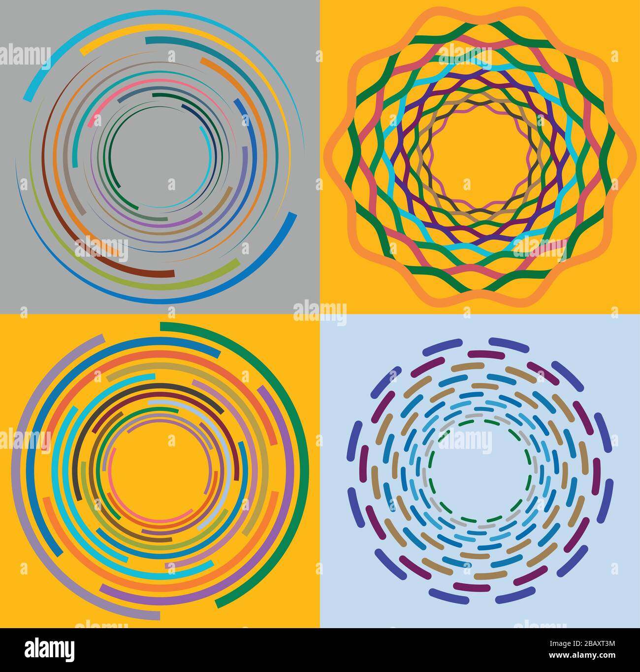 Set of mottled, multi color and colorful spiral, swirl, twirl shapes ...