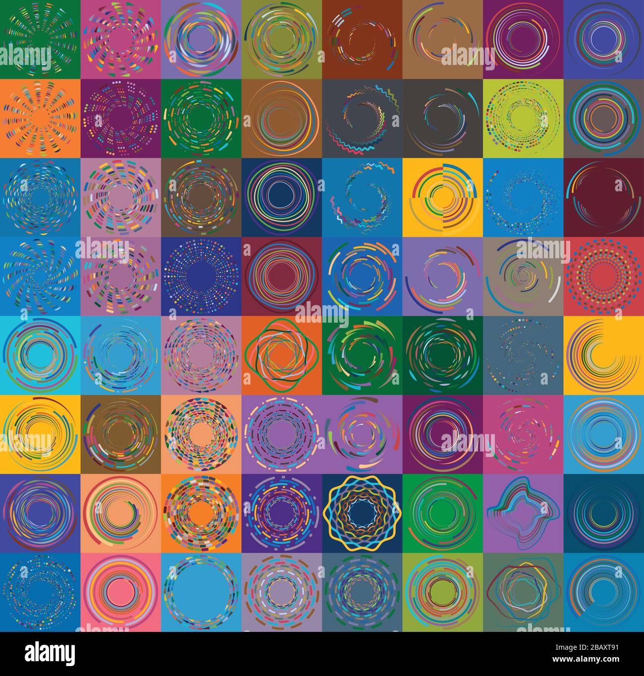 Set of mottled, multi color and colorful spiral, swirl, twirl shapes ...