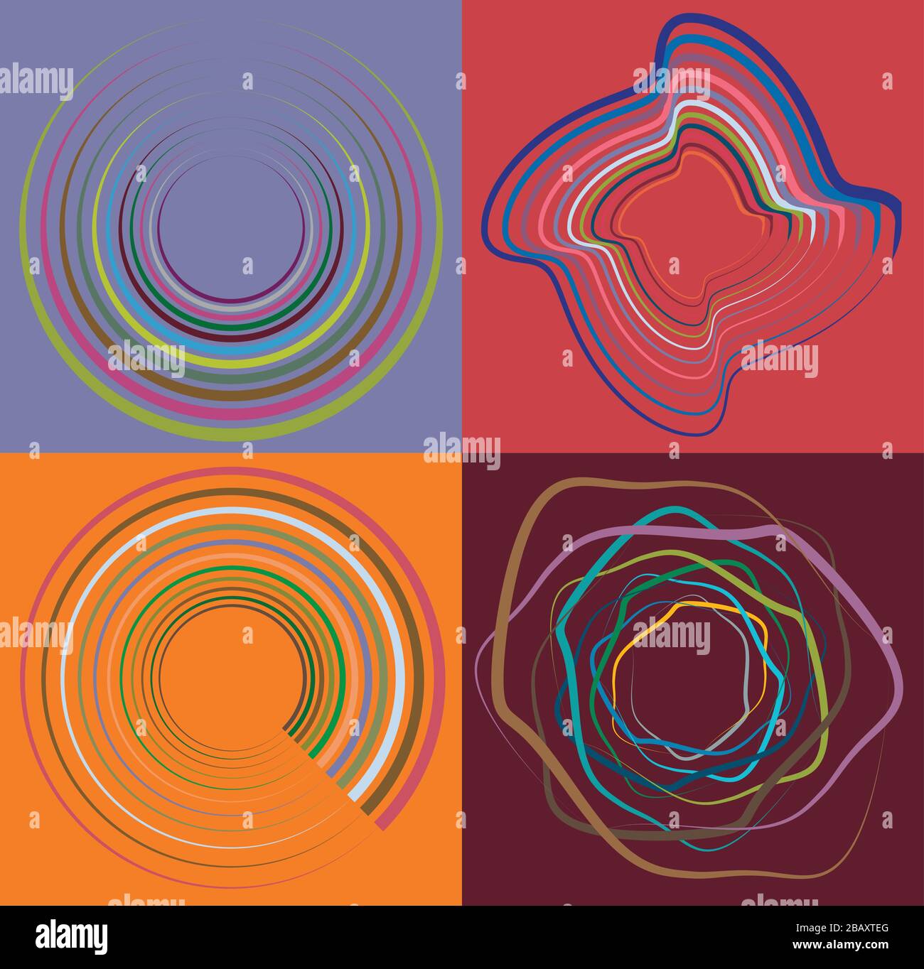 Set of mottled, multi color and colorful spiral, swirl, twirl shapes ...