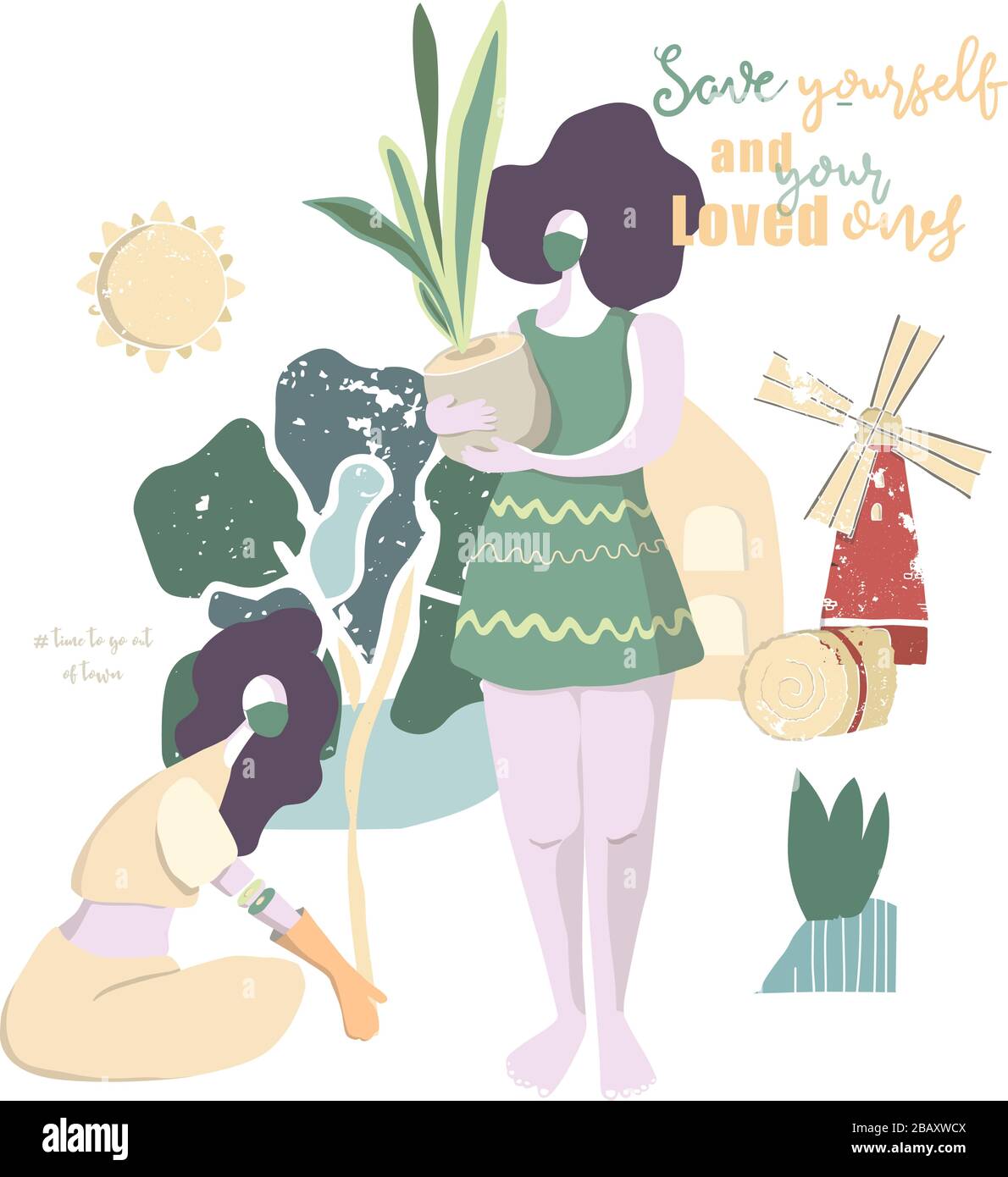 Coronavirus Covid-19, quarantine motivational poster. Family of adults ...