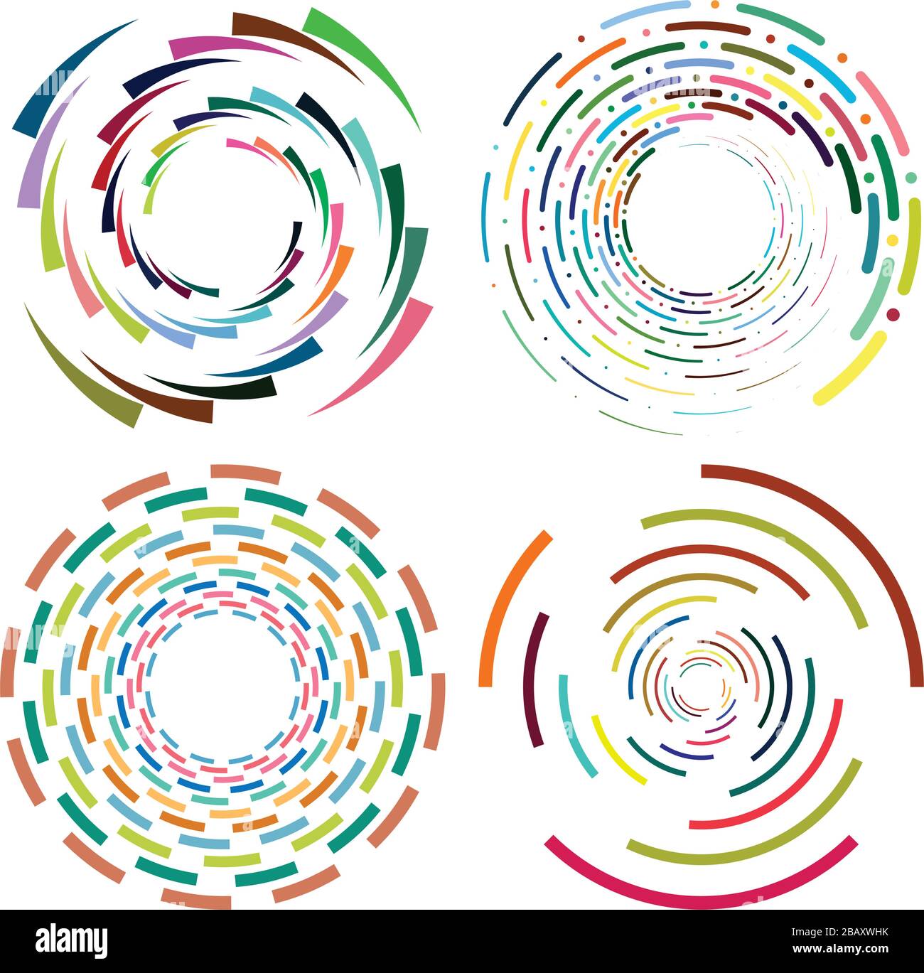 Set of mottled, multi color and colorful spiral, swirl, twirl shapes ...