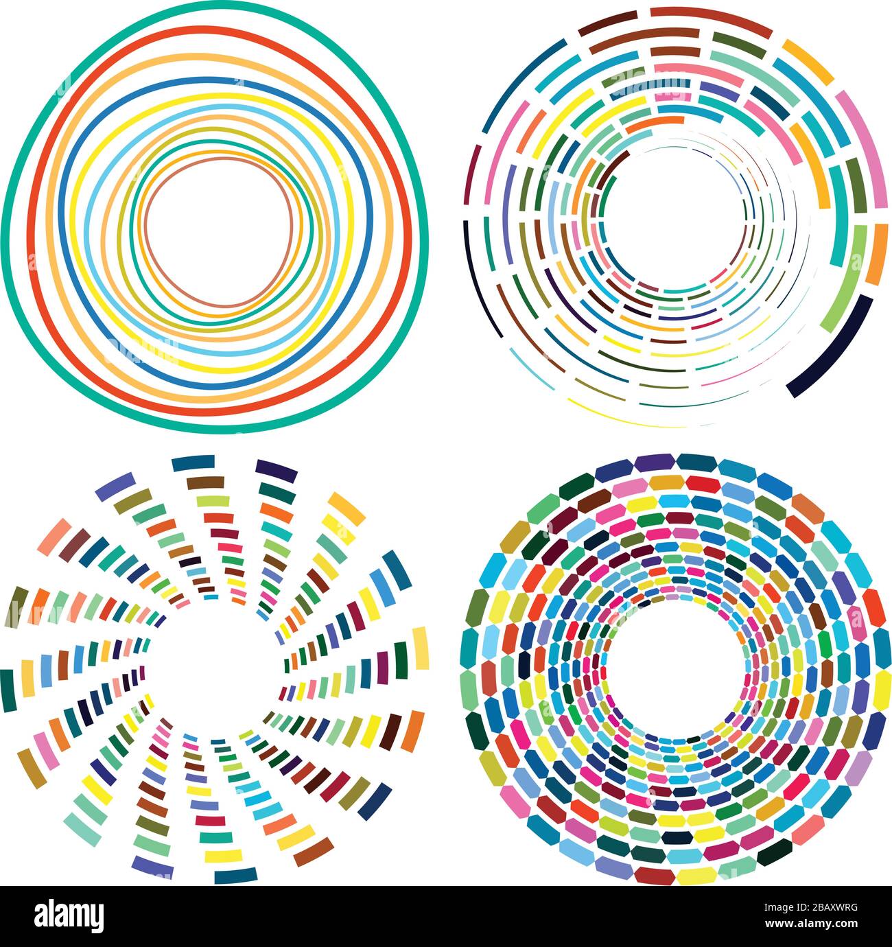 Set of mottled, multi color and colorful spiral, swirl, twirl shapes ...