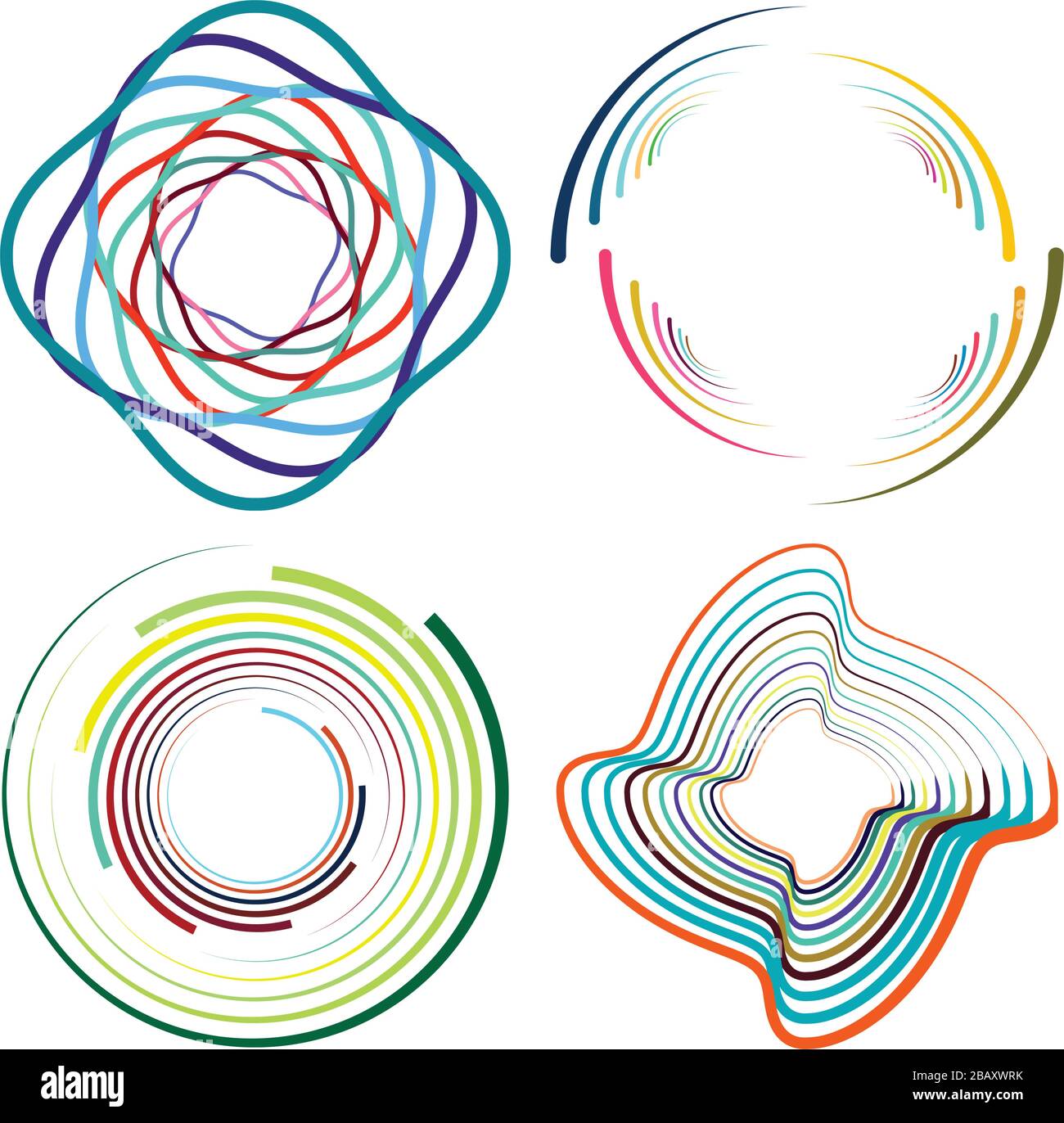 Set of mottled, multi color and colorful spiral, swirl, twirl shapes ...