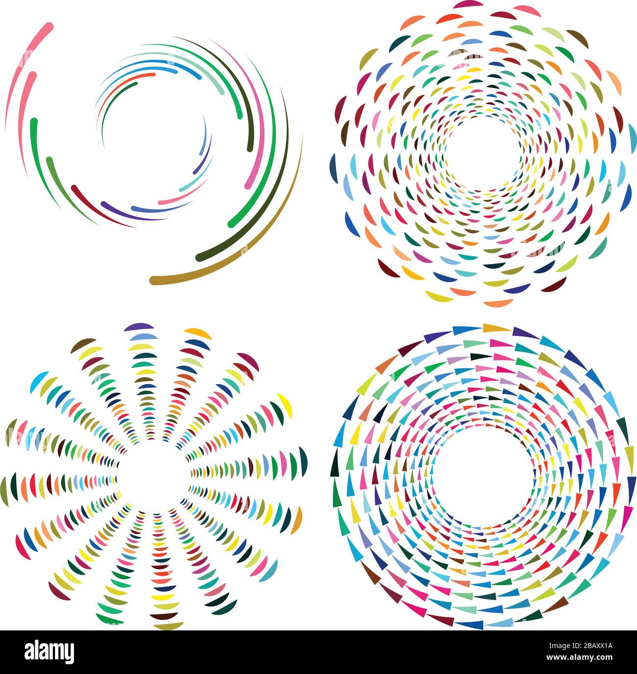 Set of mottled, multi color and colorful spiral, swirl, twirl shapes ...