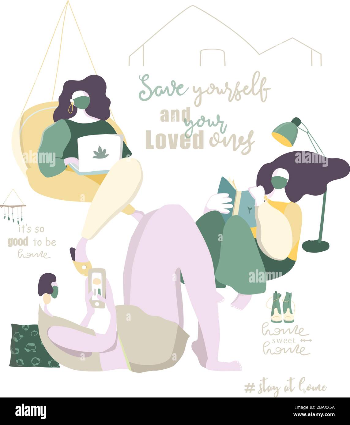 Coronavirus Covid-19, quarantine motivational poster. Family of adults ...