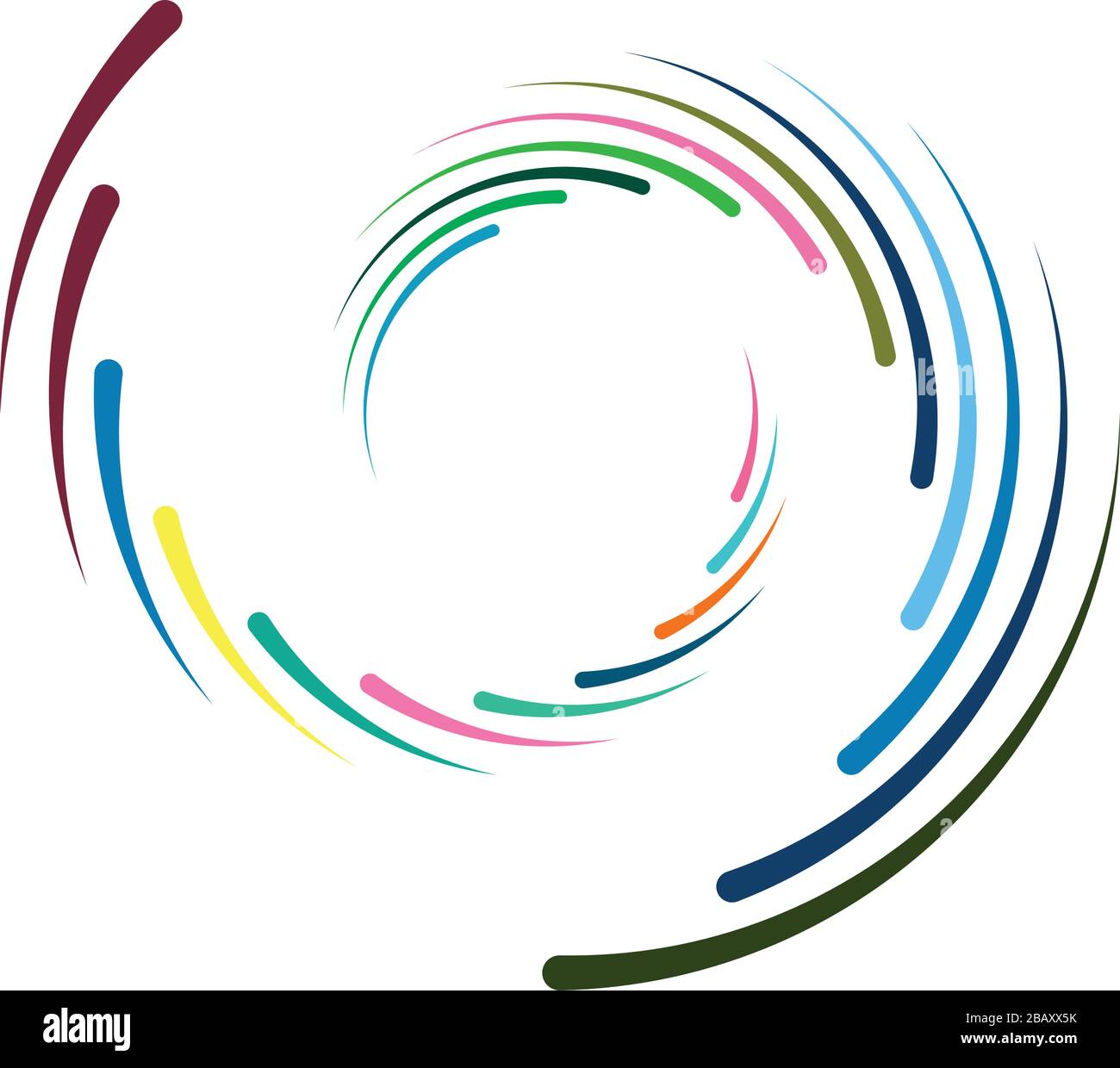 Single mottled, multi-color and colorful spiral, swirl, twirl element ...