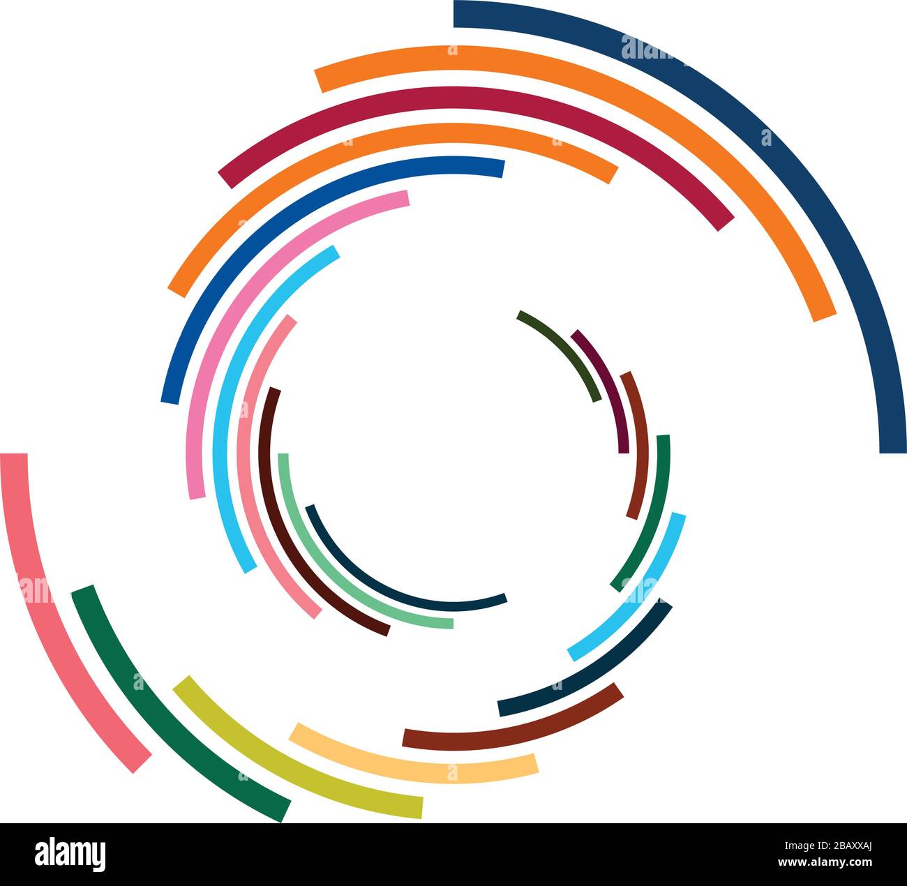 Single mottled, multi-color and colorful spiral, swirl, twirl element ...