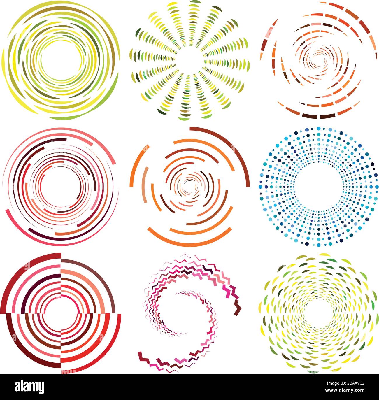 set of colorful, multicolor and monochrome cyclic, cycle concentric ...