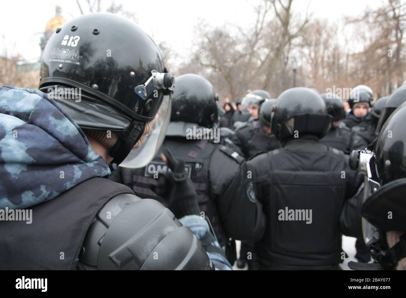 Russian OMON (Police special forces) at protest rally in Saint ...