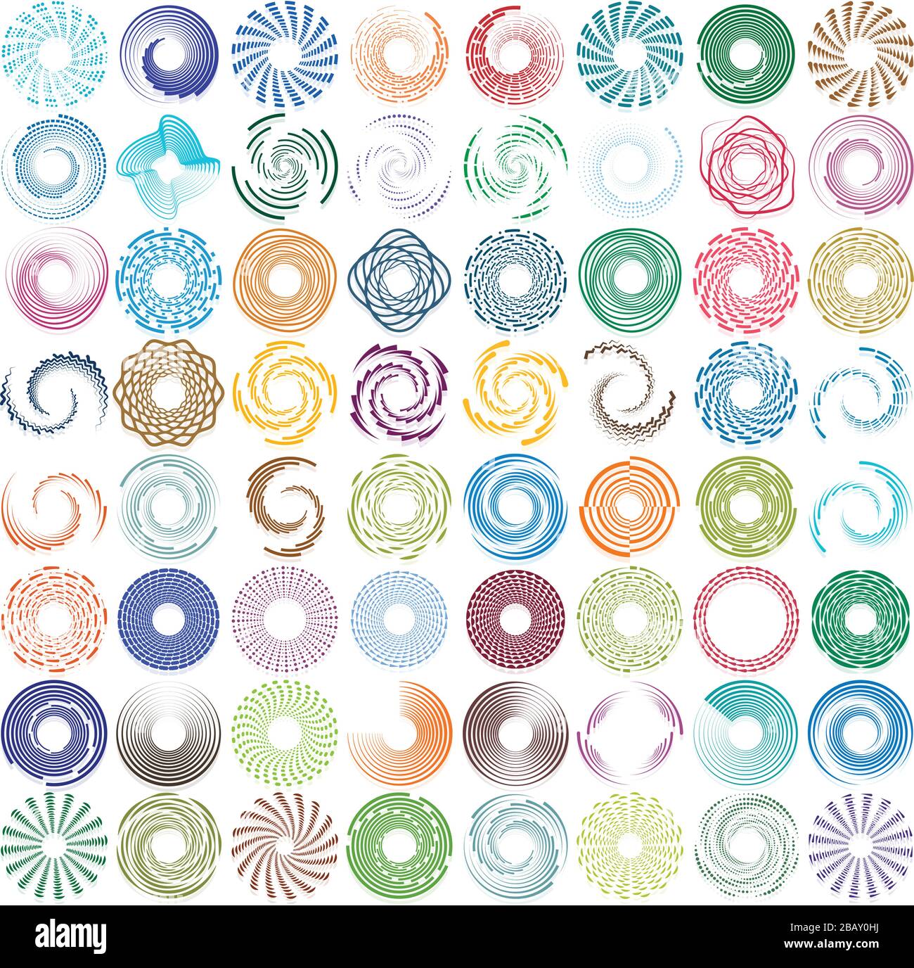 Set of single-colored,monochrome twirl, swirl. Shape with rotation ...